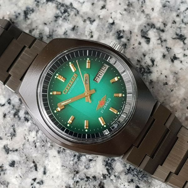Vintage Automatic Citizen Watch Automatic GENTS Caliber Green Dial ...
