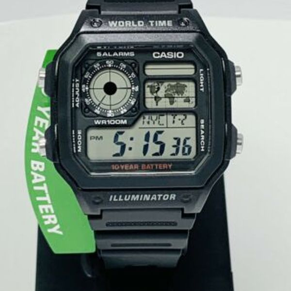 Casio Digital Mens Watch Illuminator World Time AE1200WH Black New ...