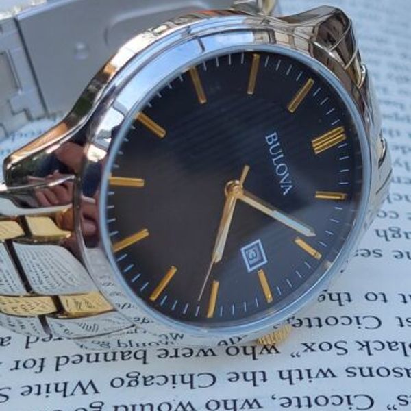 Bulova Men's Two-Tone Classic Black Dial Stainless Steel 40mm Watch 98B237 | WatchCharts Marketplace