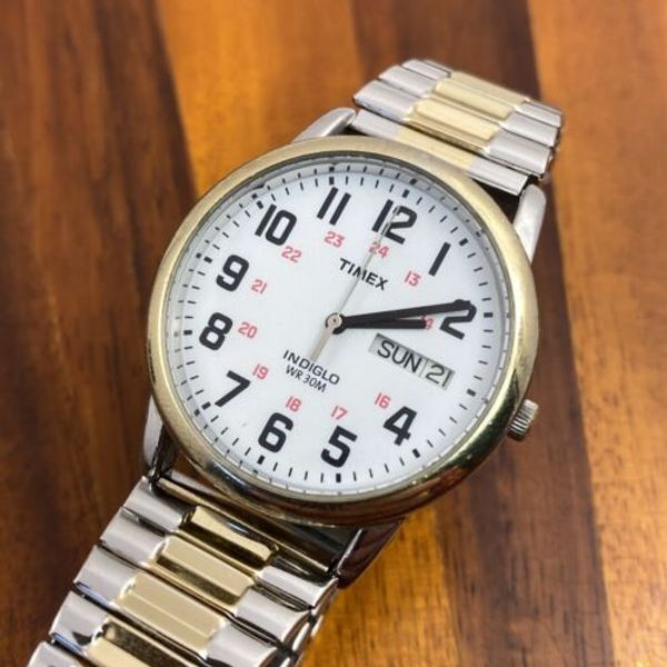 Timex Easy Reader Watch Mens 35mm Indiglo Gold/Silver Day Date - New ...