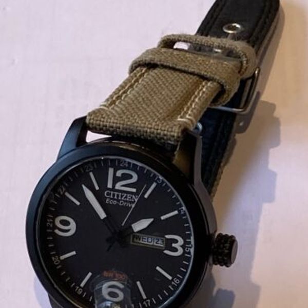 Citizen WR100 Eco Drive Mens Watch Black Face Day/Date Military Style ...