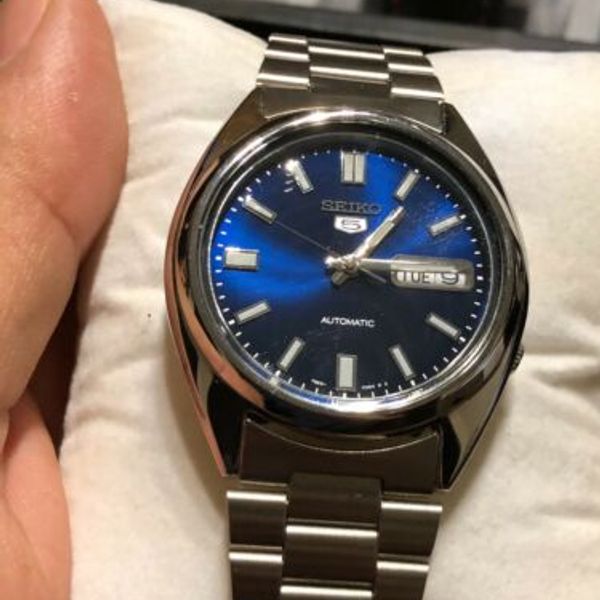 Seiko 5 SNXS77 Automatic Day-Date Blue Dial Stainless Steel Men's Watch ...