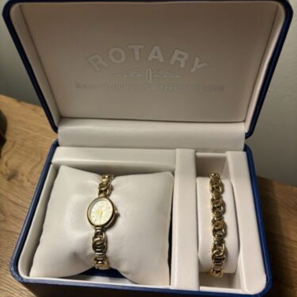 ROTARY WOMEN GOLD PLATED LADIES COCKTAIL WRIST WATCH + Bracelet ...