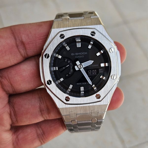 "Custom Modded Casio G-Shock GA-2100 Full Metal Mod - Black Dial ...