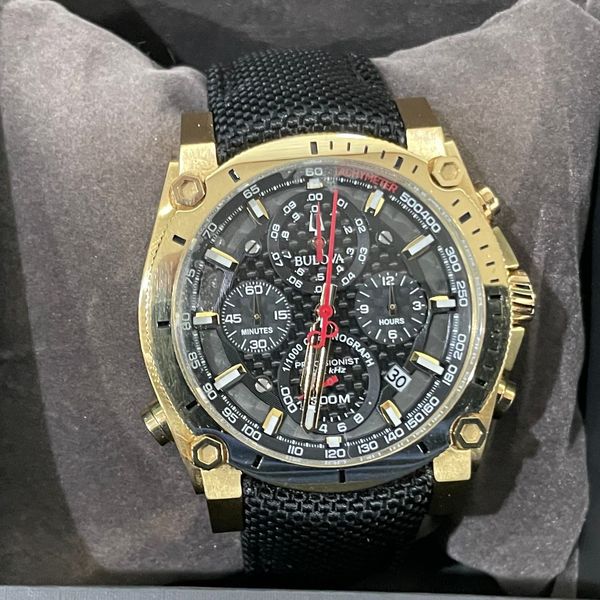 Bulova Men's Precisionist chronograph 97B178 Black/Gold Watch ...