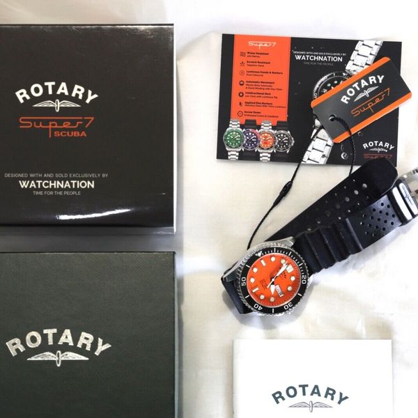 Rotary Super 7 SCUBA Automatic Orange Dial Ceramic Bezel Diver 300m ...
