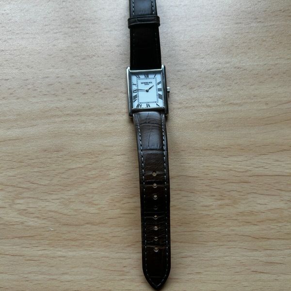 Raymond Weil 5768 Tank Style Watch Stainless Steel White Dial Leather ...