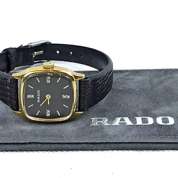 AMAZING RADO BLACK MOON SWISS WATCH RARE BLACK & GOLD VINTAGE MANUAL ...