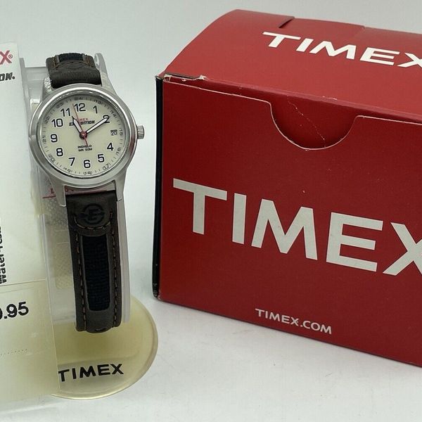 Timex T41181 Women's "Expedition" Brown Leather Watch Indiglo 50 Meter ...