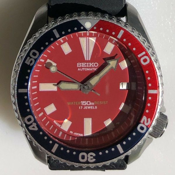 Seiko 7002-7000 Men Scuba Diver Automatic Watch !!! 150M Red Dial Pepsi ...