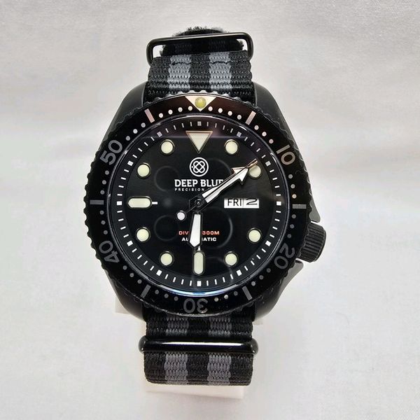 Men's Deep Blue Precision Diver Black SS Day/Date Nylon Strap Automatic ...