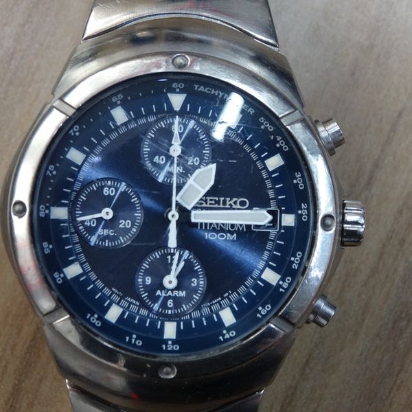 Seiko Titanium Tachymeter Chronograph 100m 7T92-0ED0 Date watch 42mm ...