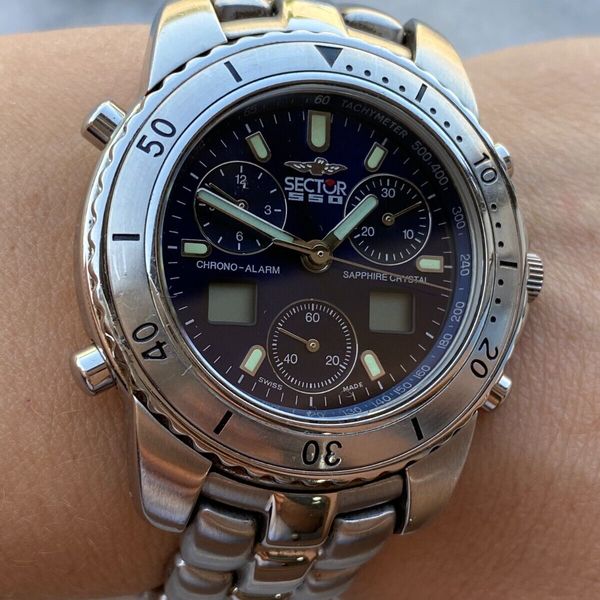 SECTOR 550 WATCH CHRONO ALARM DIVER QUARTZ MENS 39mm SAPPHIRE GLASS ...