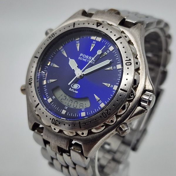 Fossil Blue Analog Digital Steel Mesn Watch Blue DIal New Battery ...