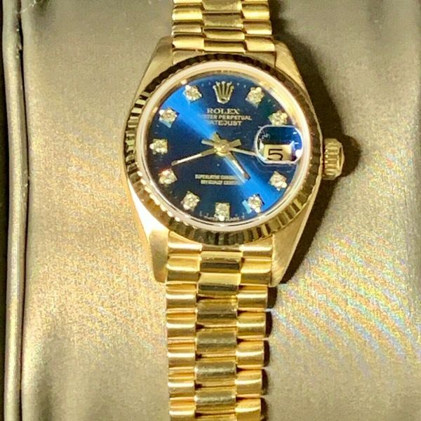 ROLEX LADIES 18K GOLD WATCH - SAPPHIRE / DIAMOND FACE - PRESIDENTIAL ...