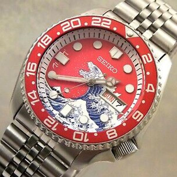 Seiko Godzilla Kanagawa Wave GMT Day Date Automatic Divers Watch Custom ...
