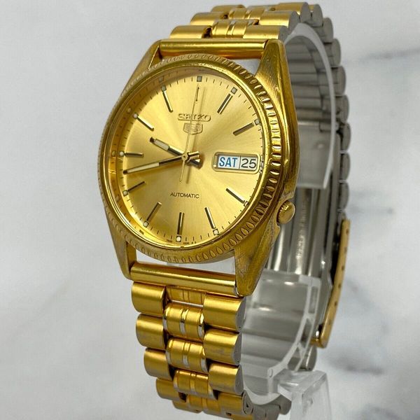 Seiko 5 7S26-3110 Automatic Gold Datejust Day/Date Mens Watch Vintage Near MINT | WatchCharts ...