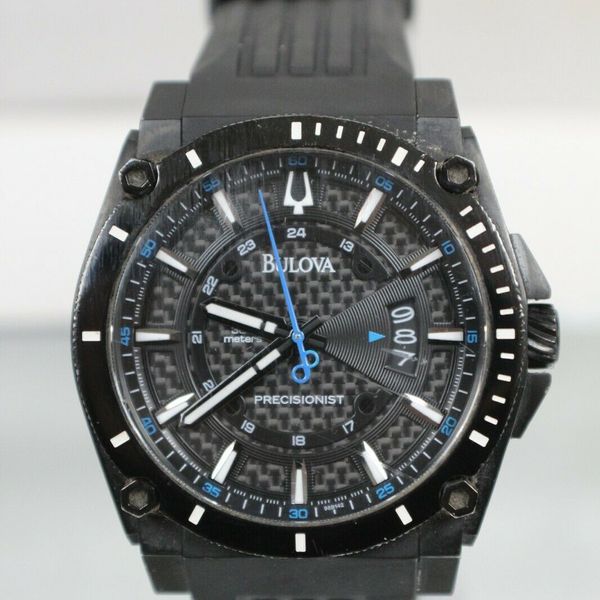 Bulova Precisionist Champlain Black Dial Rubber Strap Men's Watch ...