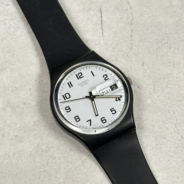 Swatch Watch Once Again Day Date Black White Dial 1999 Classic Swiss ...