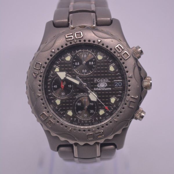 Fossil Blue Titanium Chronograph Carbon Dial Mens 40mm Watch TI-5010 ...