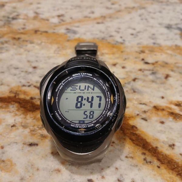 CASIO 3043 PAW-1200T Solar Powered Wave Ceptor Titanium Band Men's ...