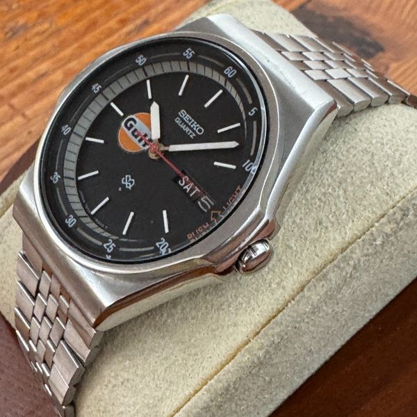 July 1979 Seiko Quartz 7559-6010 Push Light Rare GULF Logo Dial â Full ...