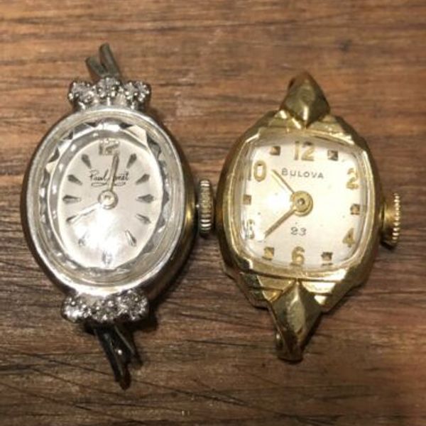 VINTAGE 18k Gold Ladies BULOVA & 14k Paul Monet Diamond Watch Scrap ...