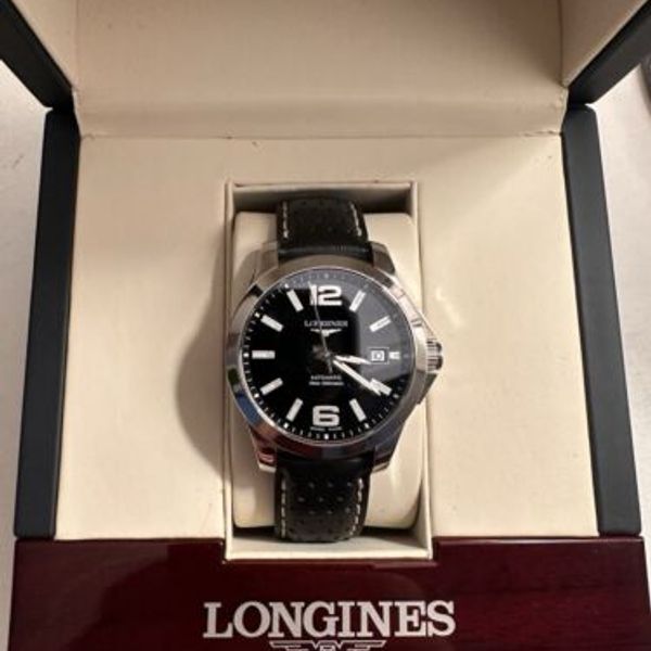 Longines Conquest, 39mm Automatic, Black dial on Leather strap ...