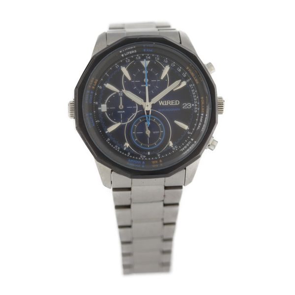 WIRED Wired SEIKO WIRED Watch VK67-K090 Stainless Steel Silver Navy Dial Chronograph Quartz ...
