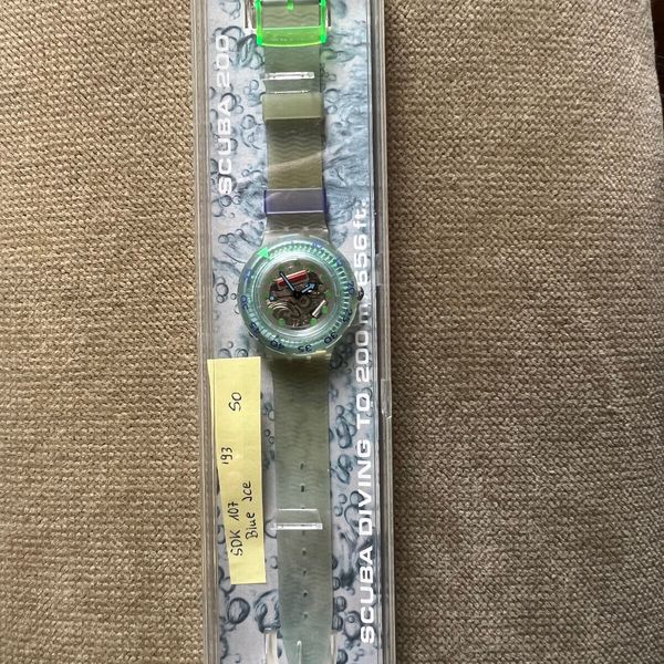 NOS Swatch Watch Scuba Divers Blue Ice SDK 107 38mm Circa 1993 ...