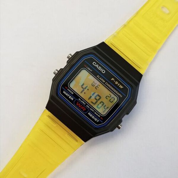 Casio F91W Custom Yellow Holographic Display Yellow Transparent Strap ...