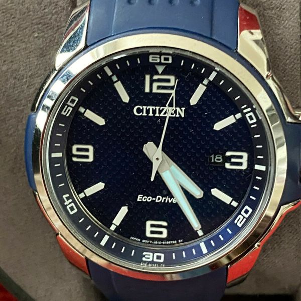 CITIZEN Eco-Drive STAINLESS STEEL CASE WITH BLUE STRAP MENS WATCH ...