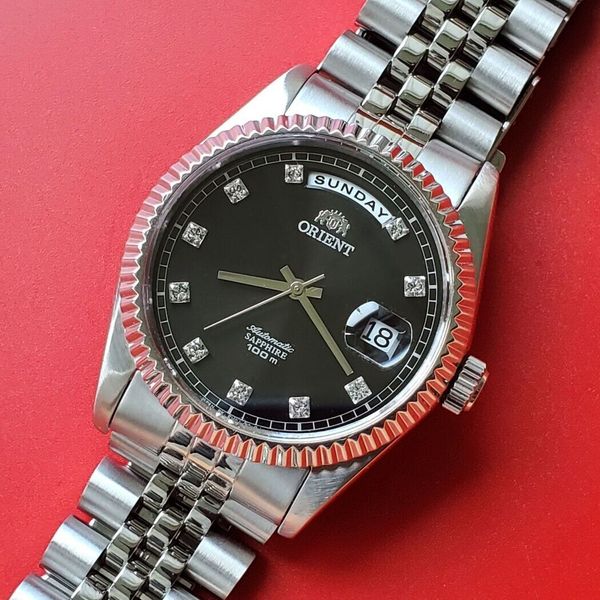 MEN'S ORIENT PRESIDENT 10 POINTS BLACK DAY DATE AUTOMATIC SS BOX LINKS ...