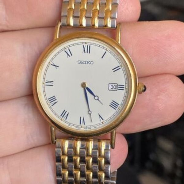Vintage Seiko 7N39-0A19 Mens Slim Gold Tone Analog Quartz Watch - New ...