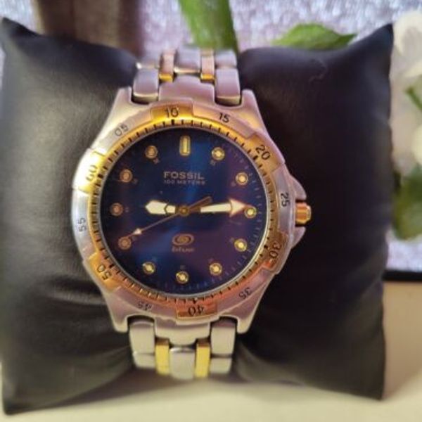 Fossil Blue face Mans Watch 100 Meters Stainless Steel Band AM-3250 ...