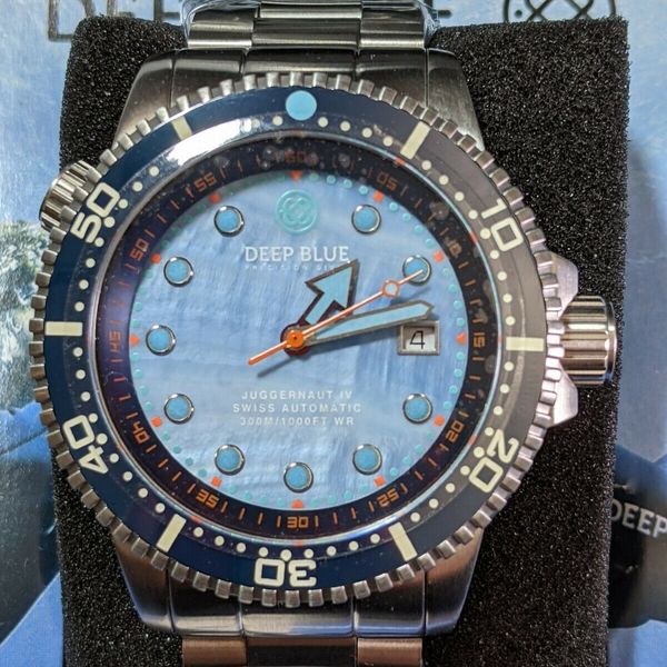 RARE Deep Blue Juggernaut IV Blue Mother of Pearl Swiss Automatic Dive ...