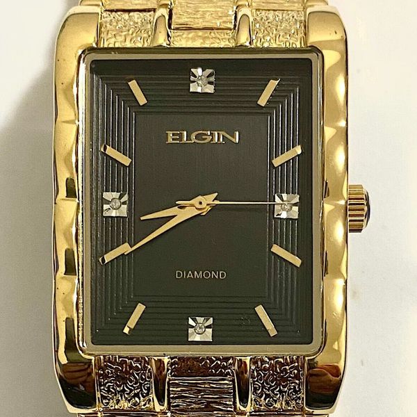 Elgin rectangle Gold Color With Black Face Luxury Mens watch-FG9031ST ...