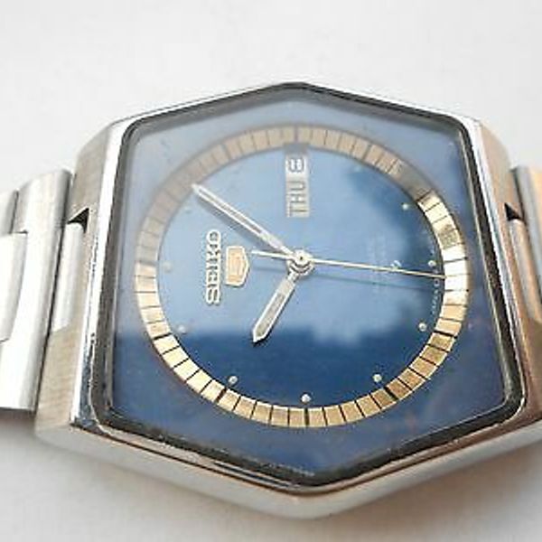 VINTAGE HEXAGON SS 6319-6020 SEIKO 5 BLUE DIAL MENS AUTOMATIC ...