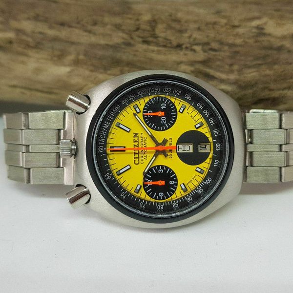 RARE VINTAGE CITIZEN BULLHEAD CHRONOGRAPH YELLOW DIAL AUTO MAN'S WATCH ...