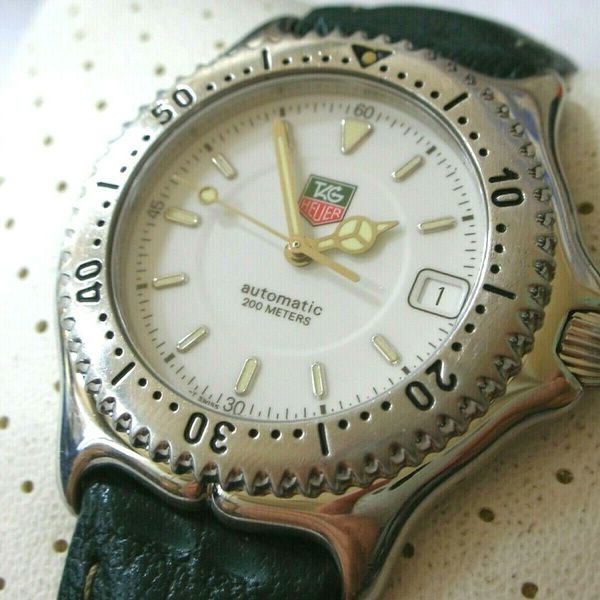 TAG HEUER SEL.s/el, MENS professional 200m, white d w/t leather band ...