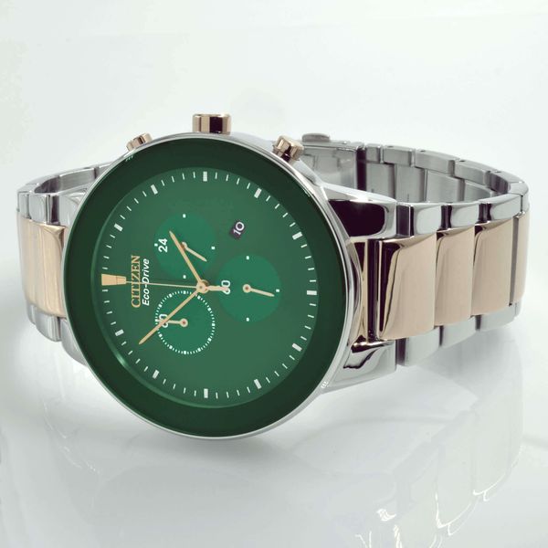 Citizen Men's Watch Eco-Drive Chronograph Green Dial Two Tone Steel AT2244-84X | WatchCharts ...