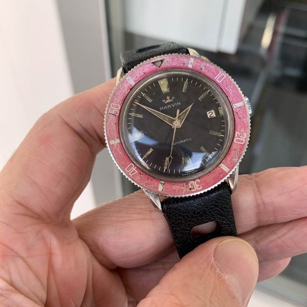 Marvin Ocean Chief Vintage Dive Watch Concave Red Bezel | WatchCharts