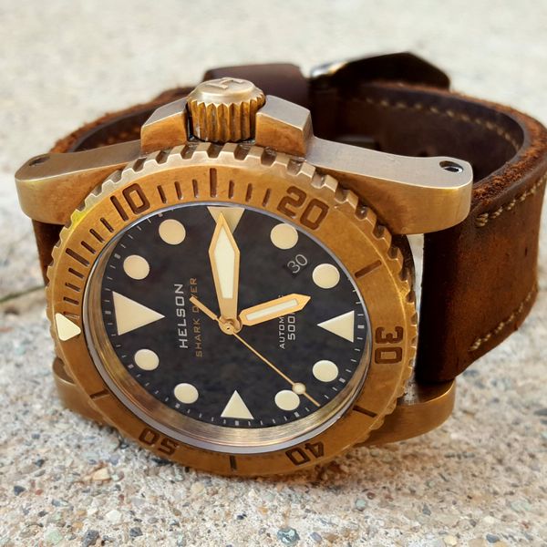 Helson Shark Diver 42 Brass w/ SNPR Strap and a great Patina ...