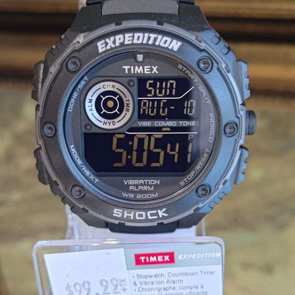 Big Timex Expedition Shock XL Vibrating Alarm Mens Digital Watch 200m ...