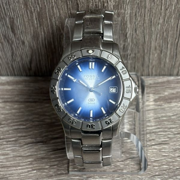 Vintage Sky Blue Fossil Stainless Steel Silver Menâ s Watch With New ...