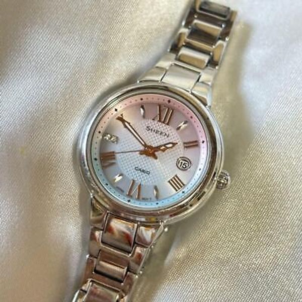 CASIO SHEEN Women's Solar-Powered Watch Light Pink Blue Dial Authentic ...