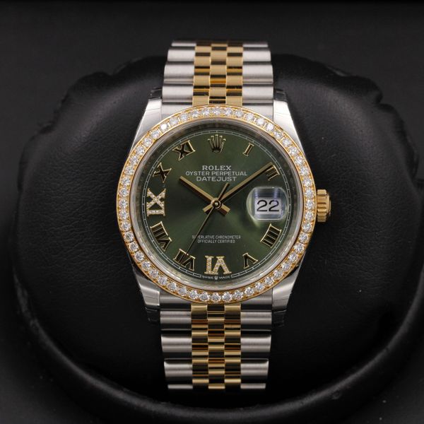 FSOT: Rolex Datejust 36 - 126283 - Green Roman Diamond - Diamond Bezel ...
