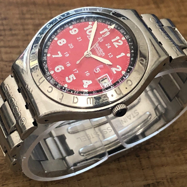 Swatch Irony All Stainless Steel "Happy Joe Red" 1993 Mens Watch ...