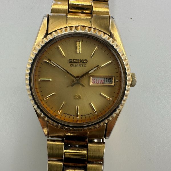 Vintage Seiko Watch Women Gold Tone Day Date Round Dial 3E23-0A60 New Battery | WatchCharts ...