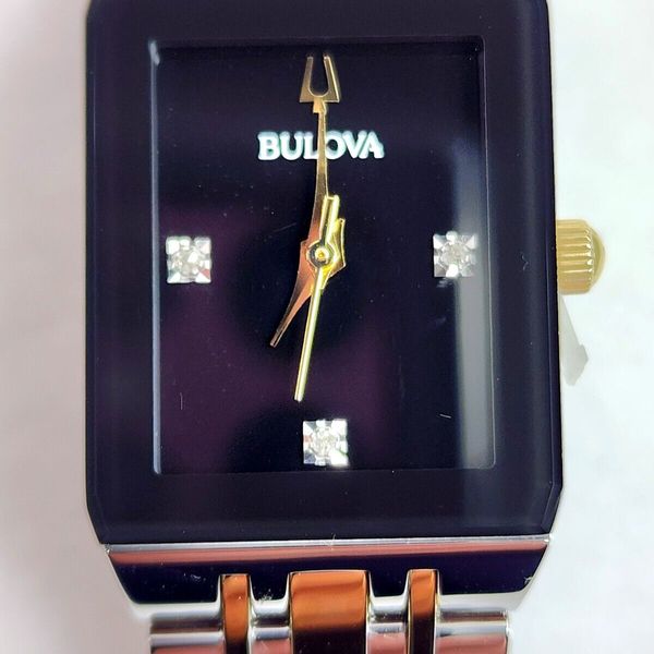 Bulova Quadra Diamond Quartz Black Dial Stainless Ladies Watch NEW Tags ...